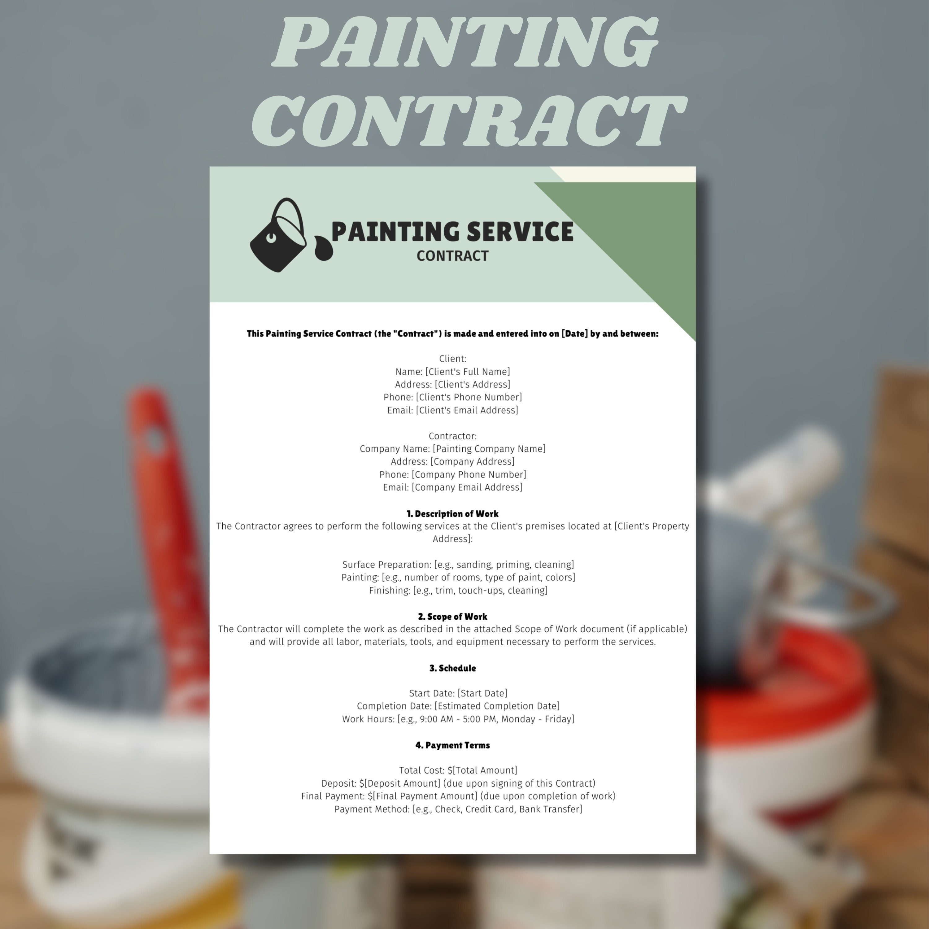 Professional Painting Contract Agreement, Painting Contractor ...