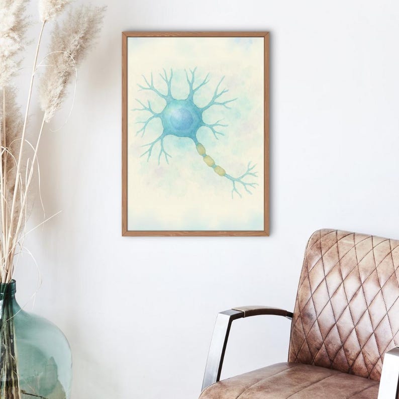 Blue Watercolor Neuron Art - Printable Neuroscience Wall Decor ...