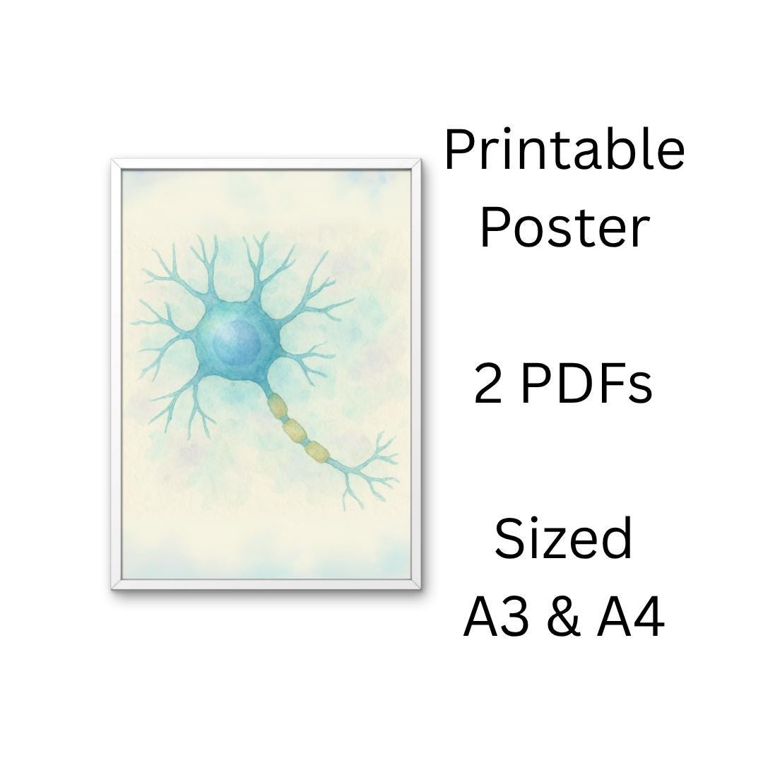 Blue Watercolor Neuron Art - Printable Neuroscience Wall Decor ...