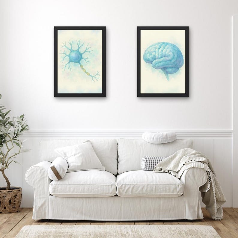 Watercolor Brain & Neuron Art Set - Printable Blue Science Posters ...