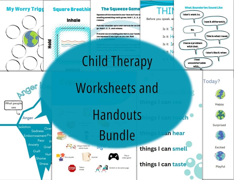 Printable Child Therapy Worksheet Bundle. Perfect for Therapists and ...