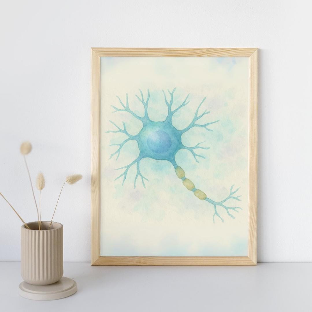 Blue Watercolor Neuron Art - Printable Neuroscience Wall Decor ...