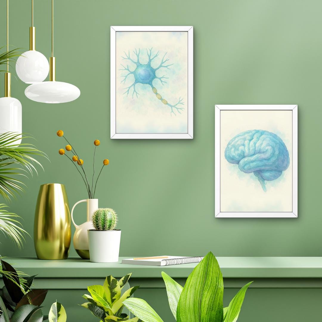 Watercolor Brain & Neuron Art Set - Printable Blue Science Posters ...