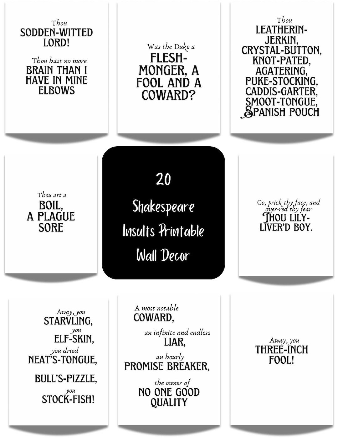 Shakespeare Insults Print Set: Funny Vintage Literary Quotes (PDF ...