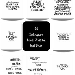 Shakespeare Insults Print Set: Funny Vintage Literary Quotes (PDF ...