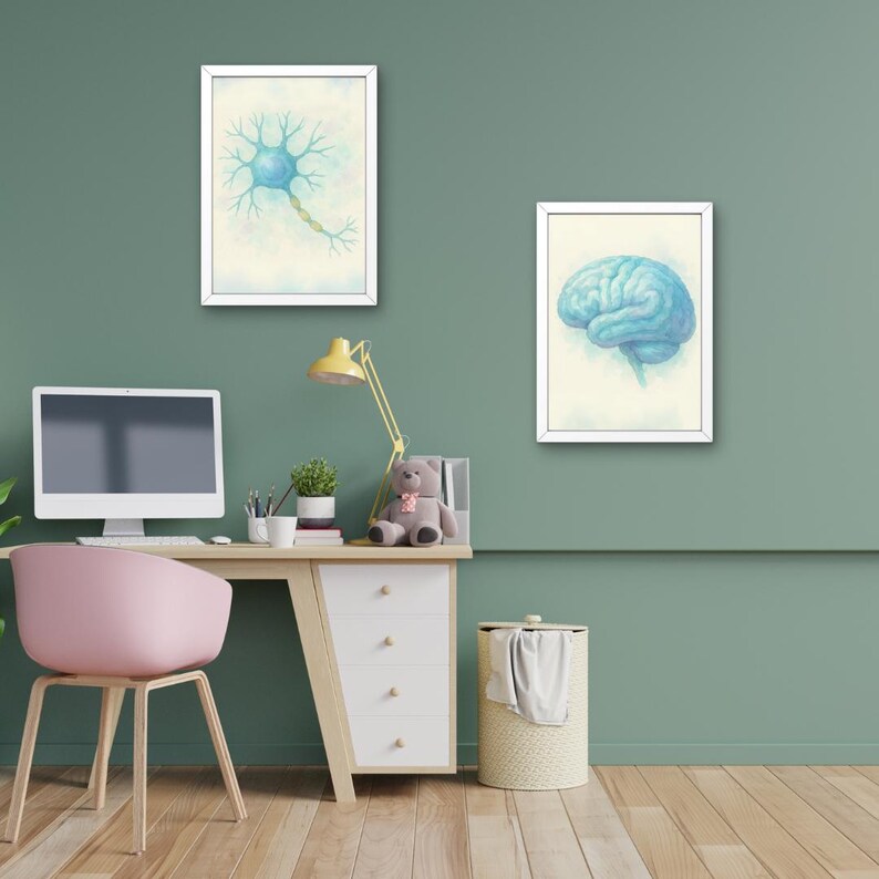 Watercolor Brain & Neuron Art Set - Printable Blue Science Posters ...