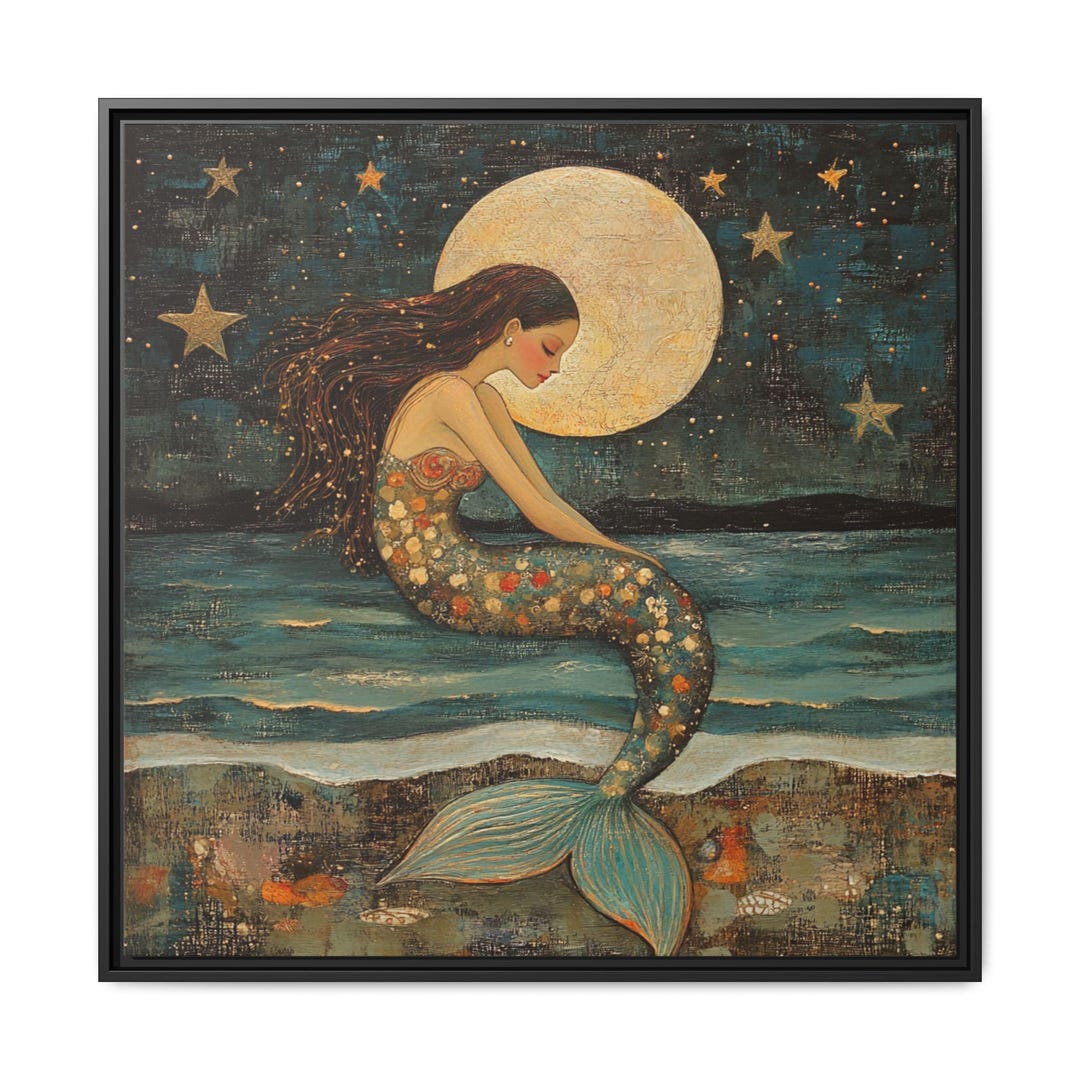 Framed Mermaid Canvas Print, Ocean & Stars Nautical Art - Etsy