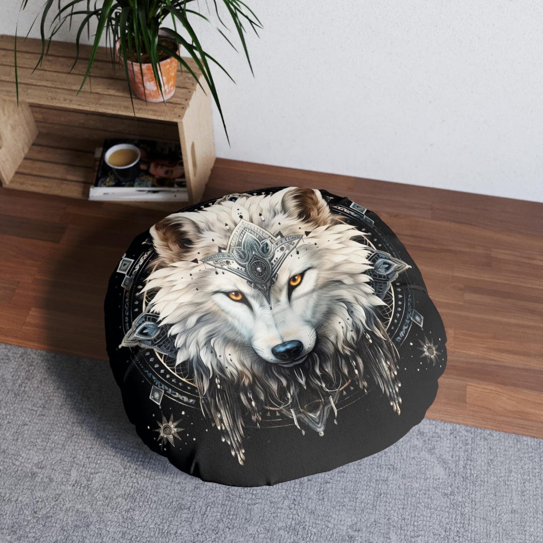 Bohemian Wolf Tufted Floor Pillow: Cozy Boho Home Decor - Etsy