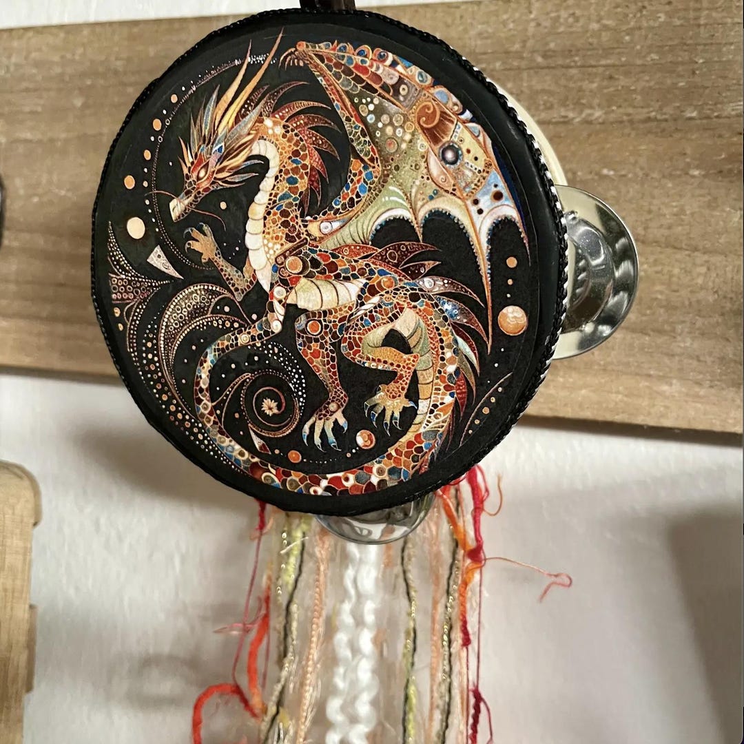 Charmed Dragon Tambourine and Ribbon Wall Accent, Bodhi Gifts - Etsy