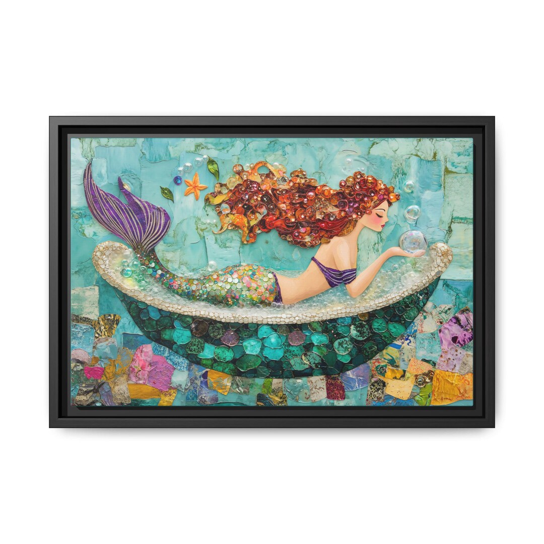 Bubble Bath Mermaid in Bathtub Matte Canvas Framed, Art Created in the ...