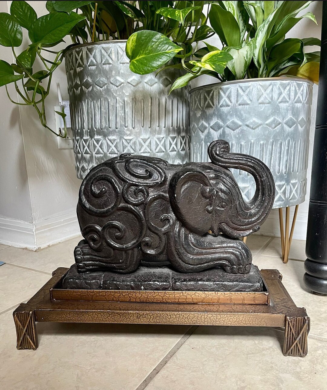 Vintage Old World Elephant Decor, Detachable Elephant in Stand, Heavy ...