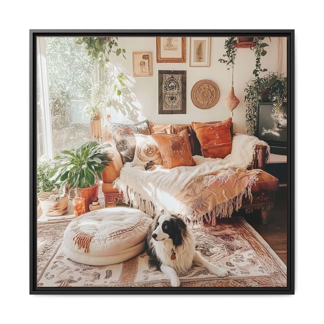 Beautiful Australian Shepherd Boho Cozy Living Room Photo Matte Canvas ...