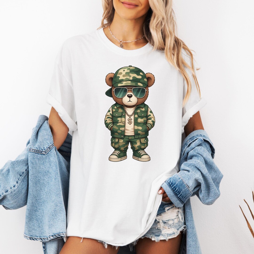 Camo Hip Hop Teddy Bear Camouflage Gangsta Streetwear Hustle T-shirt ...