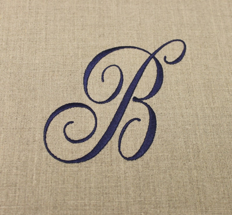 Single Initial Script Monogram Embroidered Natural Linen - Etsy