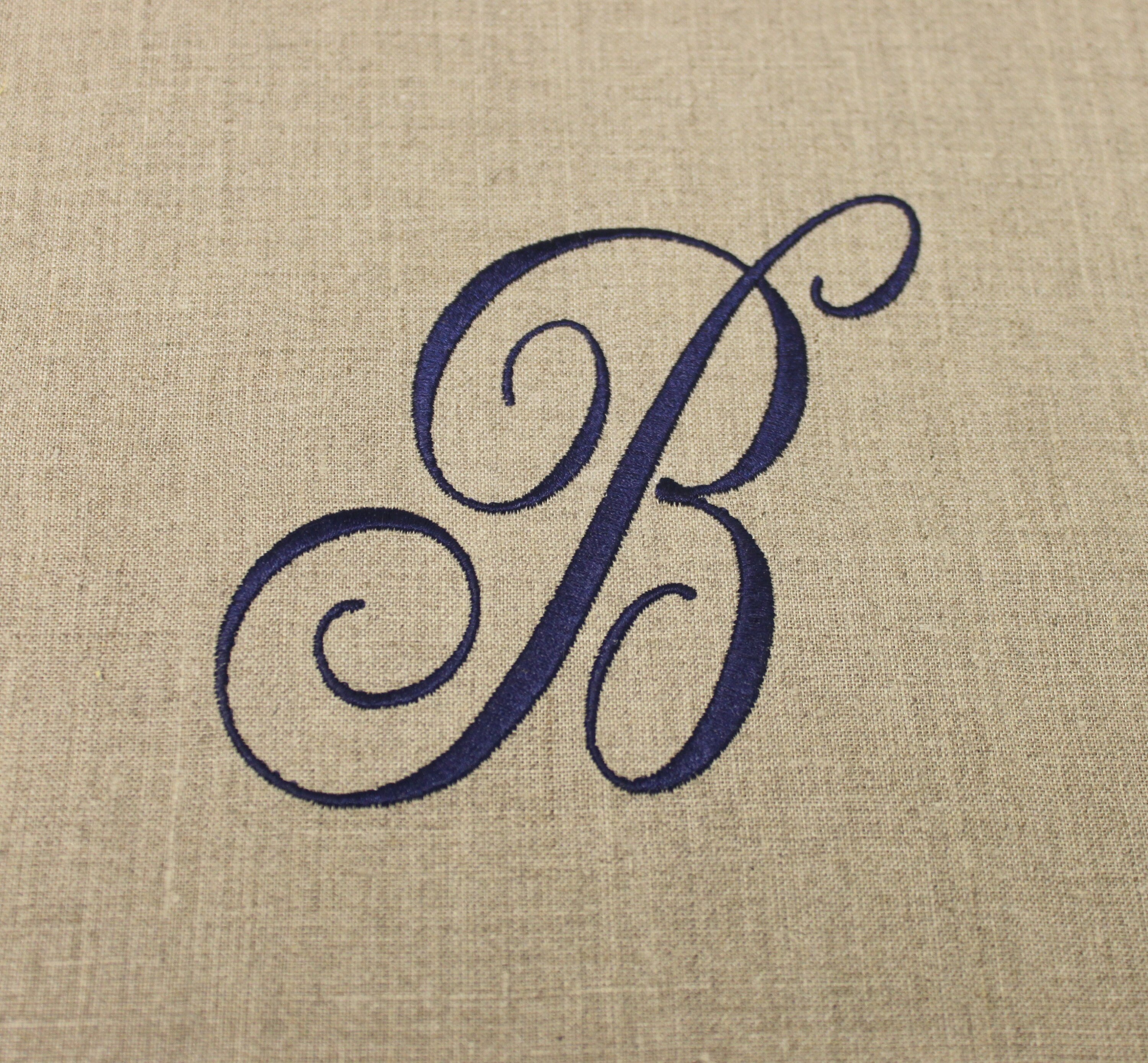 Single Initial Script Monogram Embroidered Natural Linen Drawstring ...