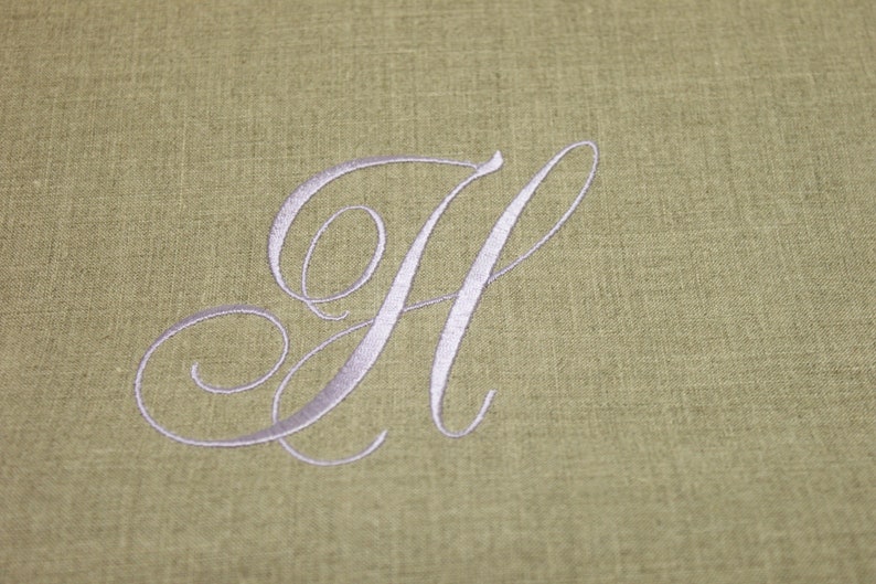 Single Initial Script Monogram Embroidered Natural Linen Drawstring ...