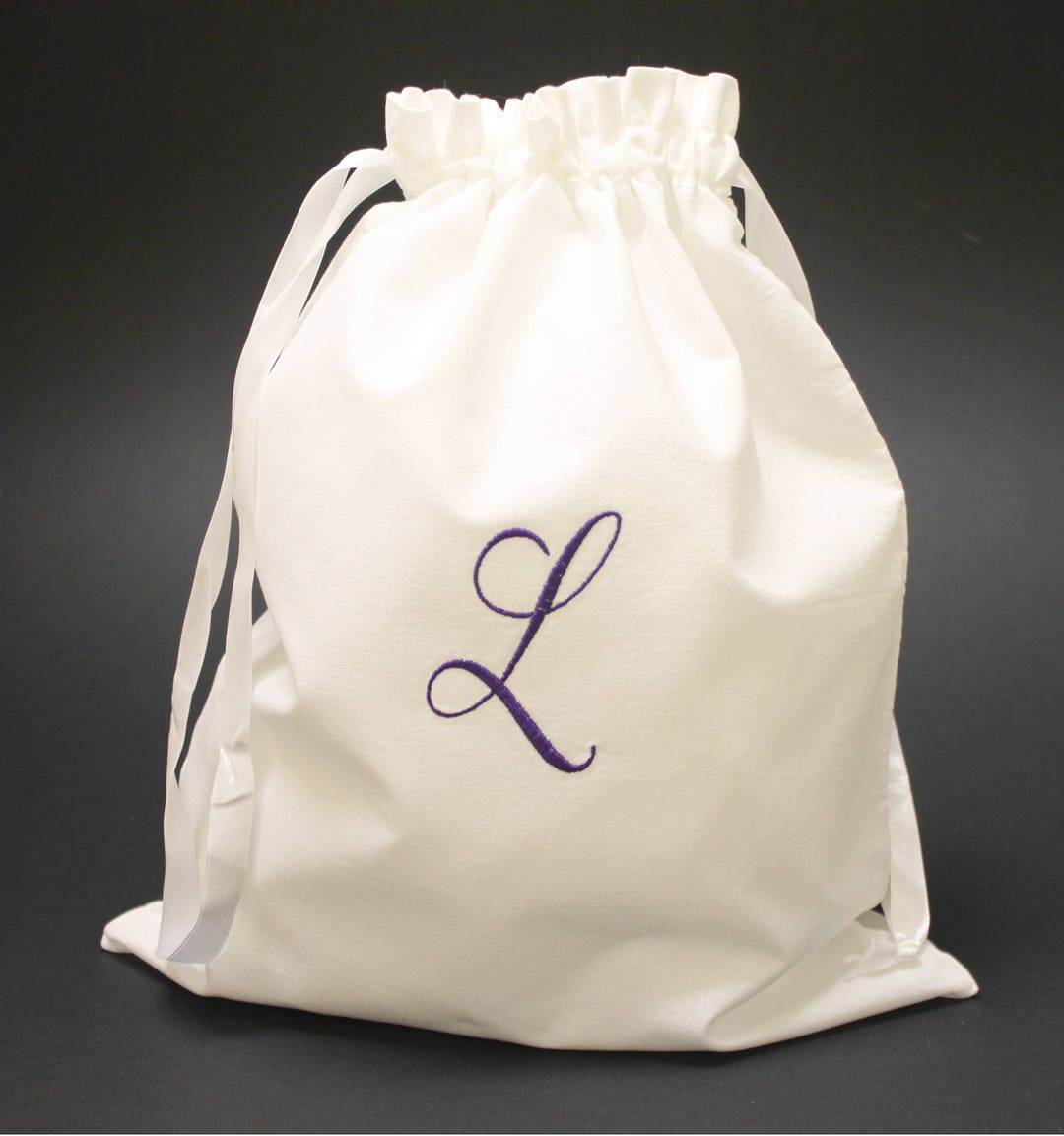 Single Initial Script Monogram Embroidered Cotton Drawstring Lingerie ...