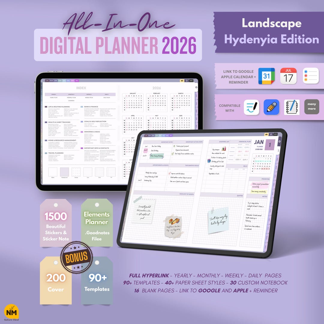2026 Digital Planner: Hyperlinked All-in-one, Goodnotes iPad Android ...