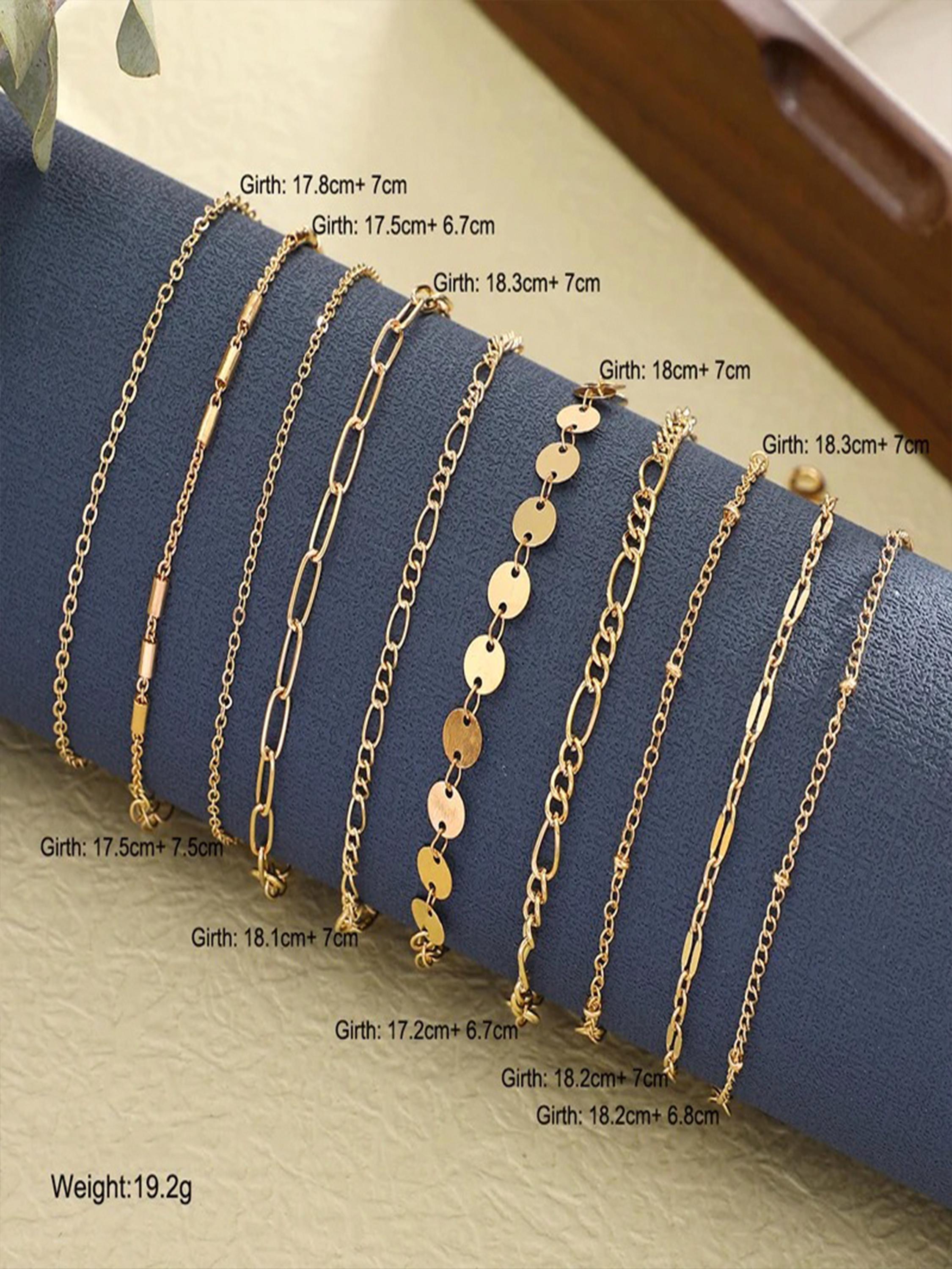 10 Pcs Dainty Gold Color Chain Bracelets Set for Women Gold Plated Link ...