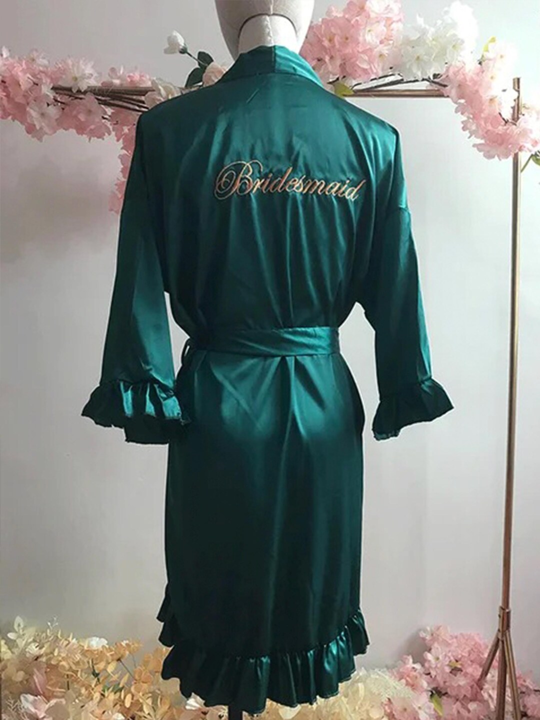 Embroidered Bride Robe Personalized Ruffle Bridesmaids Silk Robes ...