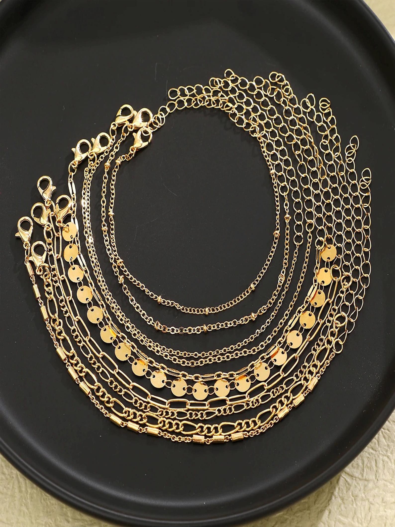 10 Pcs Dainty Gold Color Chain Bracelets Set for Women Gold Plated Link ...