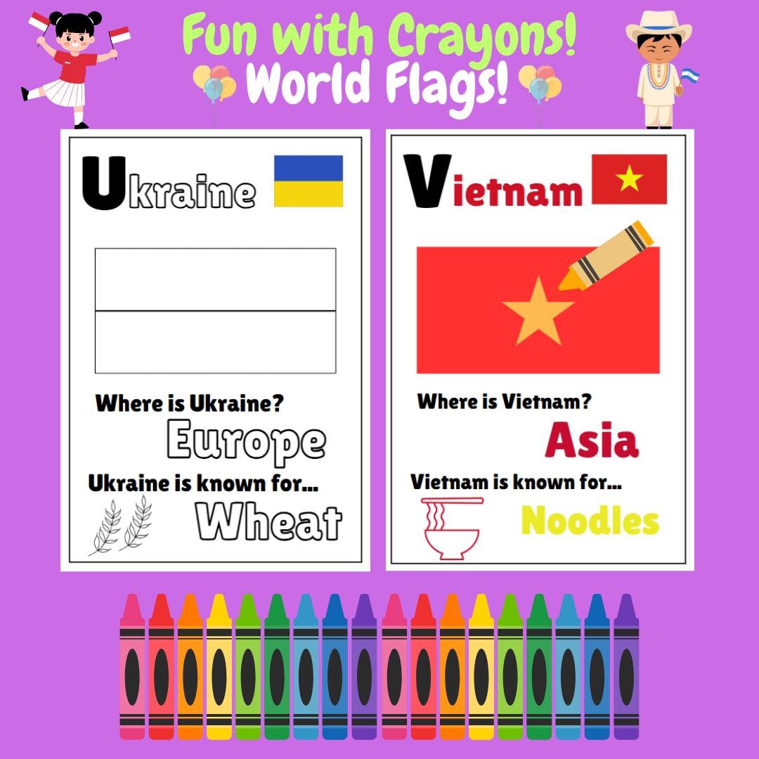 Fun With Crayons - World Flags for Young Kids! - Etsy