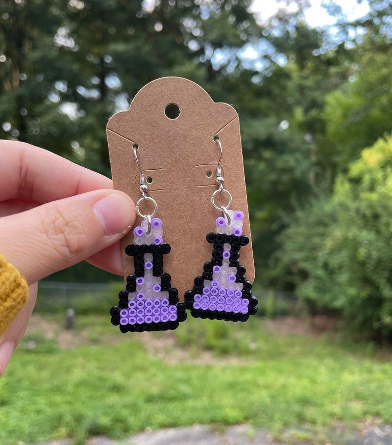 Beaker Earrings | Mini Perler Beads | Science Earrings - Etsy