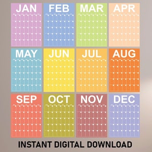 Large Monthly Wall Calendar Printable Bright, Pastel Wall Planner 2025 ...