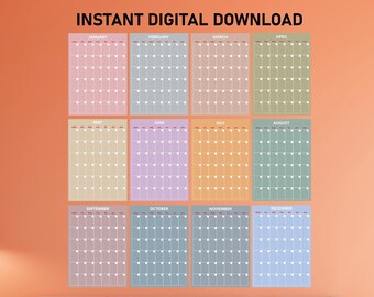 Large Monthly Wall Calendar Printable Bright, Pastel Wall Planner 2025 ...