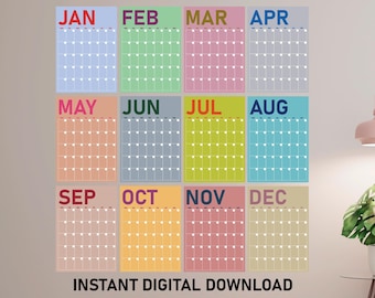 Large Monthly Wall Calendar A3 A4 PDF, Pastel Wall Planner, Undated ...