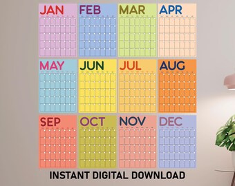 Large Monthly Wall Calendar Printable Bright, Pastel Wall Planner 2025 ...