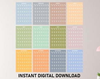 Large Monthly Wall Calendar Printable Bright, Pastel Wall Planner 2025 ...