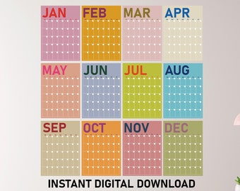 Large Monthly Wall Calendar Printable Bright, Undated Wall Calendar ...