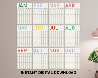 Large Monthly Wall Calendar A3 A4 PDF, Pastel Wall Planner, Undated ...