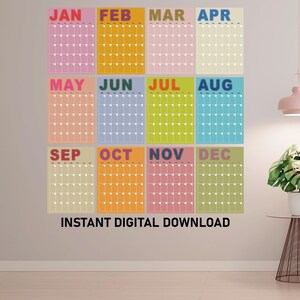 Large Monthly Wall Calendar Printable Bright, Undated Wall Calendar ...