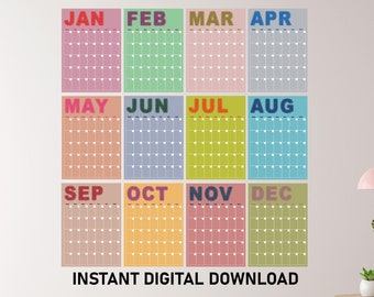 Large Monthly Wall Calendar Printable Bright, Undated Wall Calendar ...