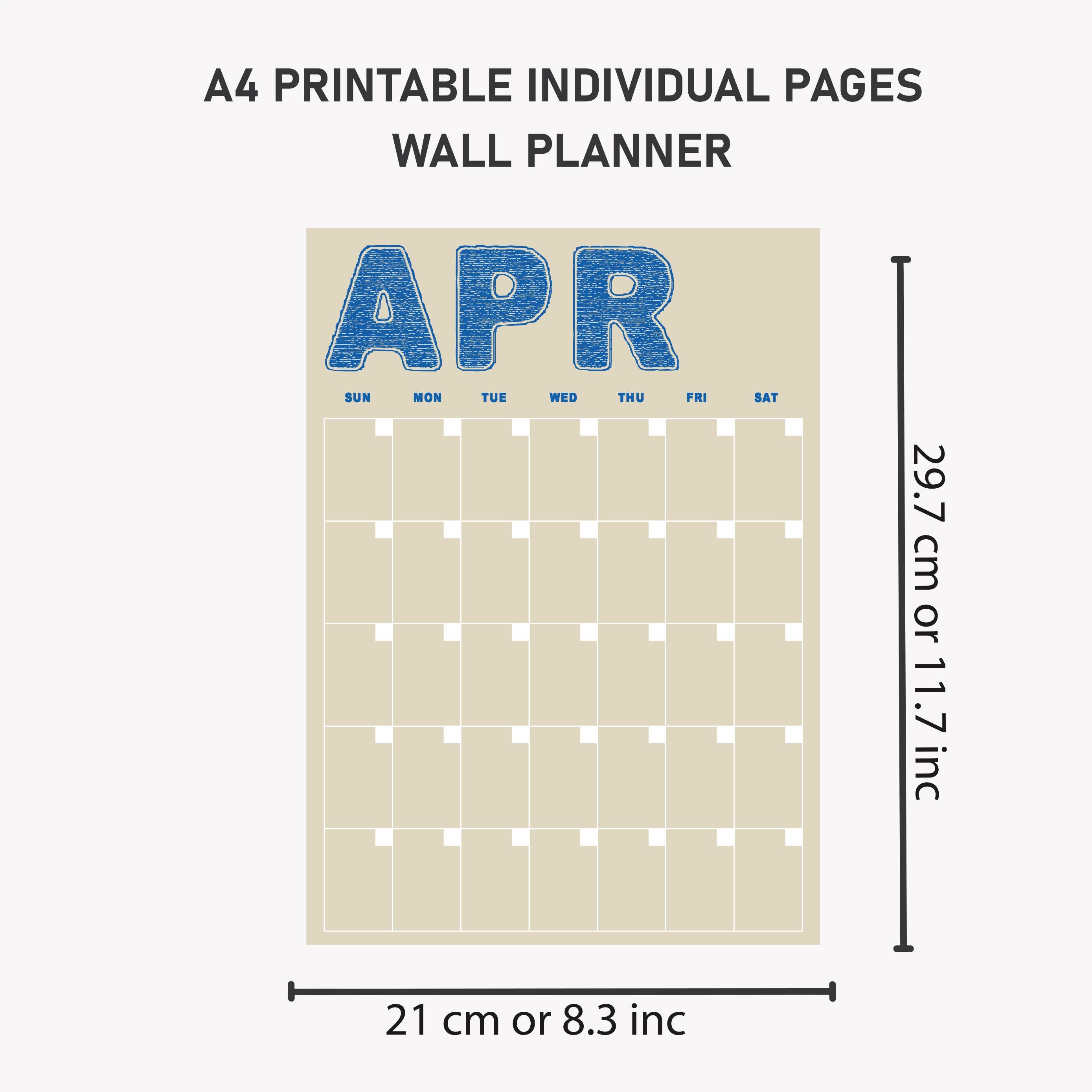 Large Monthly Wall Calendar Printable Bright, Undated Wall Calendar ...