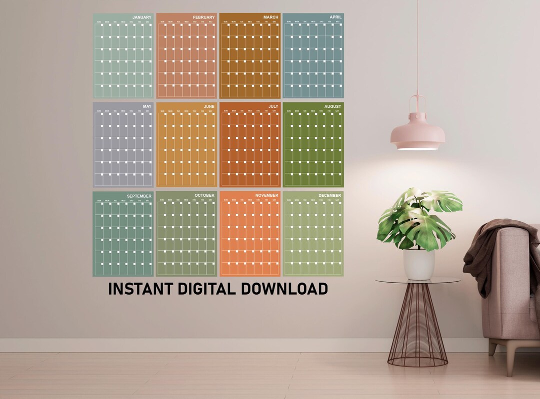 Large Monthly Wall Calendar Printable Bright, Pastel Wall Planner 2025 ...