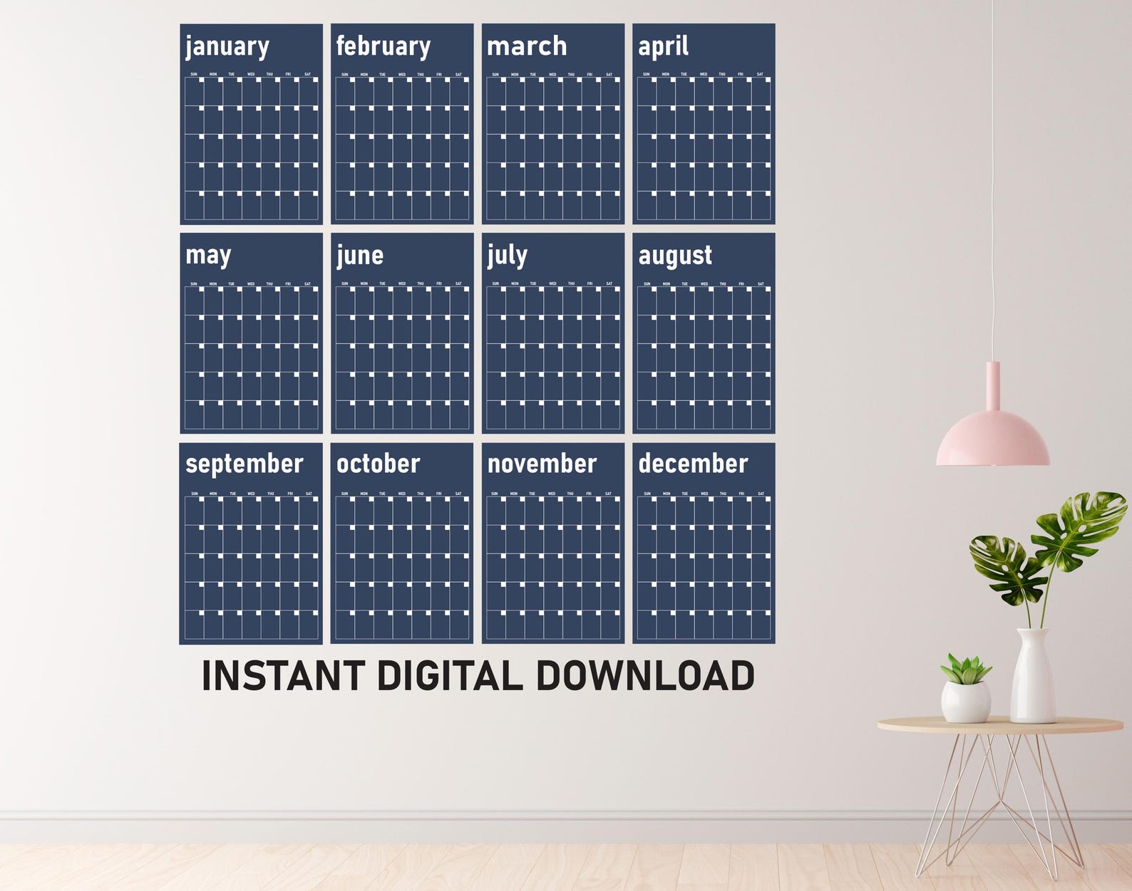 Large Monthly Wall Calendar A3 A4 PDF, Yearly Wall Calendar, Undated ...