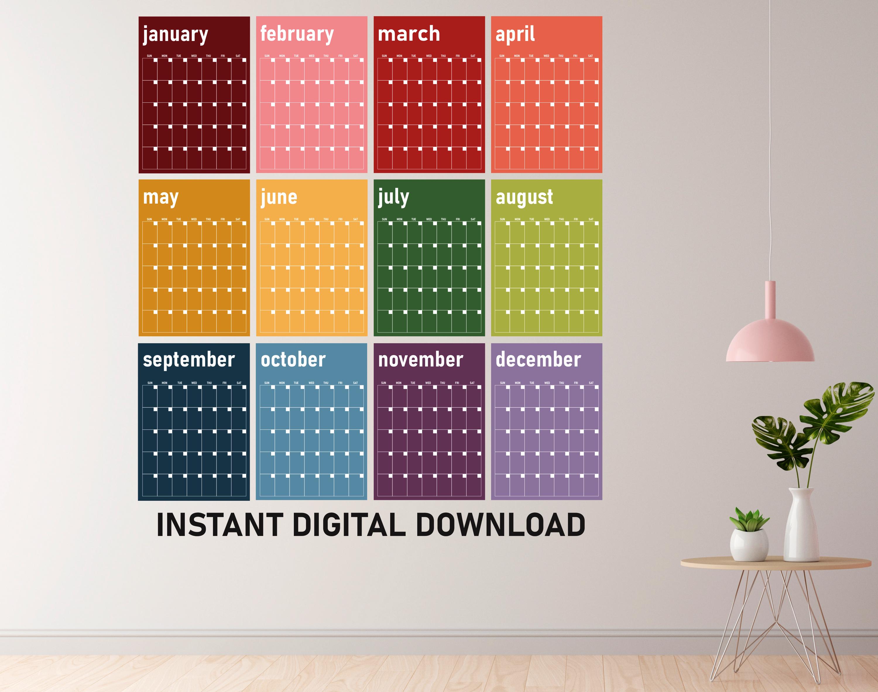 Large Monthly Wall Calendar A3 A4 PDF, Yearly Wall Calendar, Undated ...