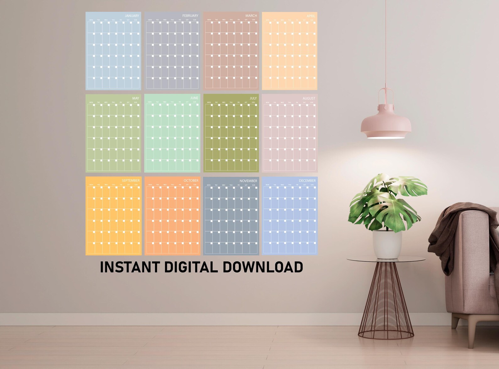Large Monthly Wall Calendar Printable Bright, Pastel Wall Planner 2025 ...