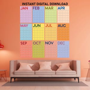 Large Monthly Wall Calendar A4 A3, Pastel Wall Planner PDF, Undated ...