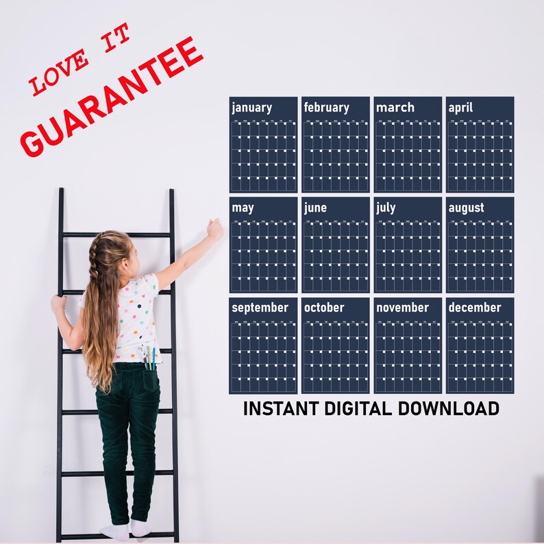 Large Monthly Wall Calendar A3 A4 PDF, Yearly Wall Calendar, Undated ...