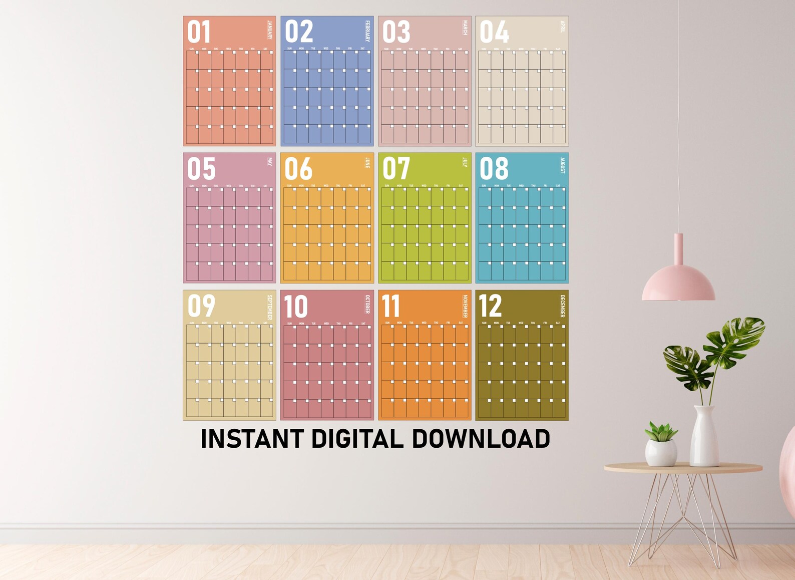 Large Monthly Wall Calendar A4 A3, Pastel Wall Planner PDF, Undated ...