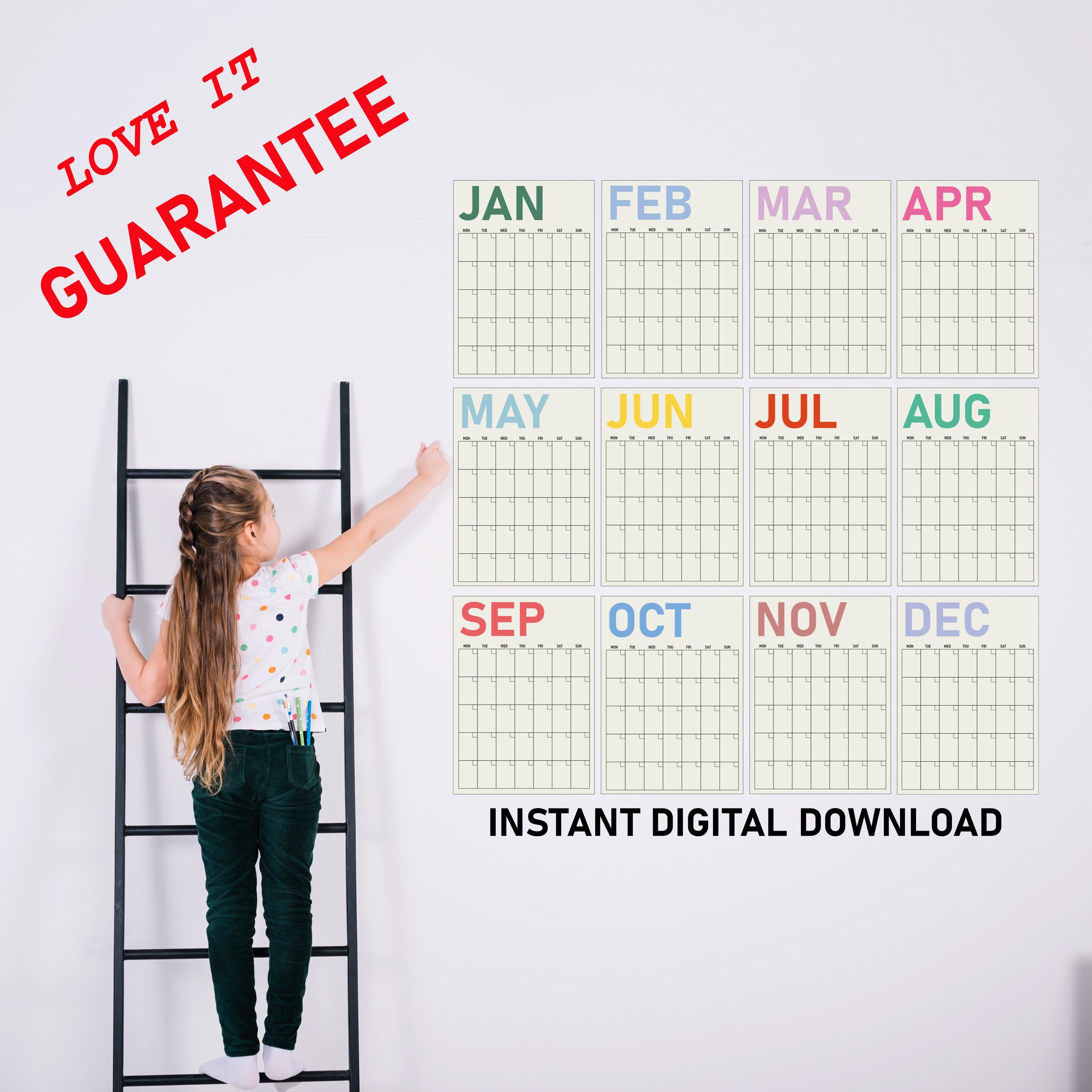 Large Monthly Wall Calendar A3 A4 PDF, Pastel Wall Planner, Undated ...