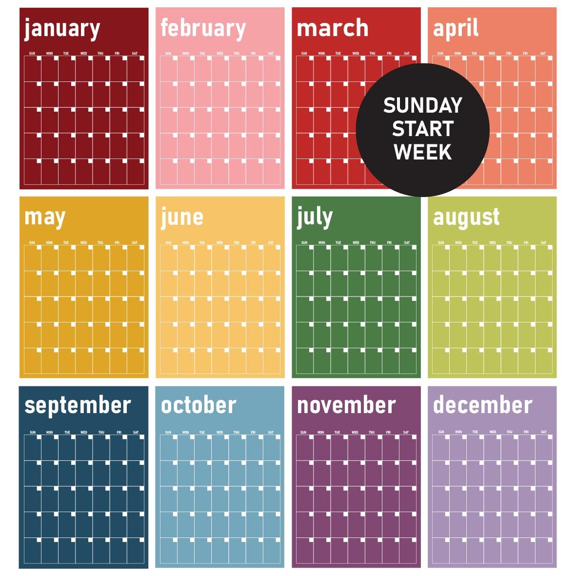 Large Monthly Wall Calendar A3 A4 PDF, Yearly Wall Calendar, Undated ...