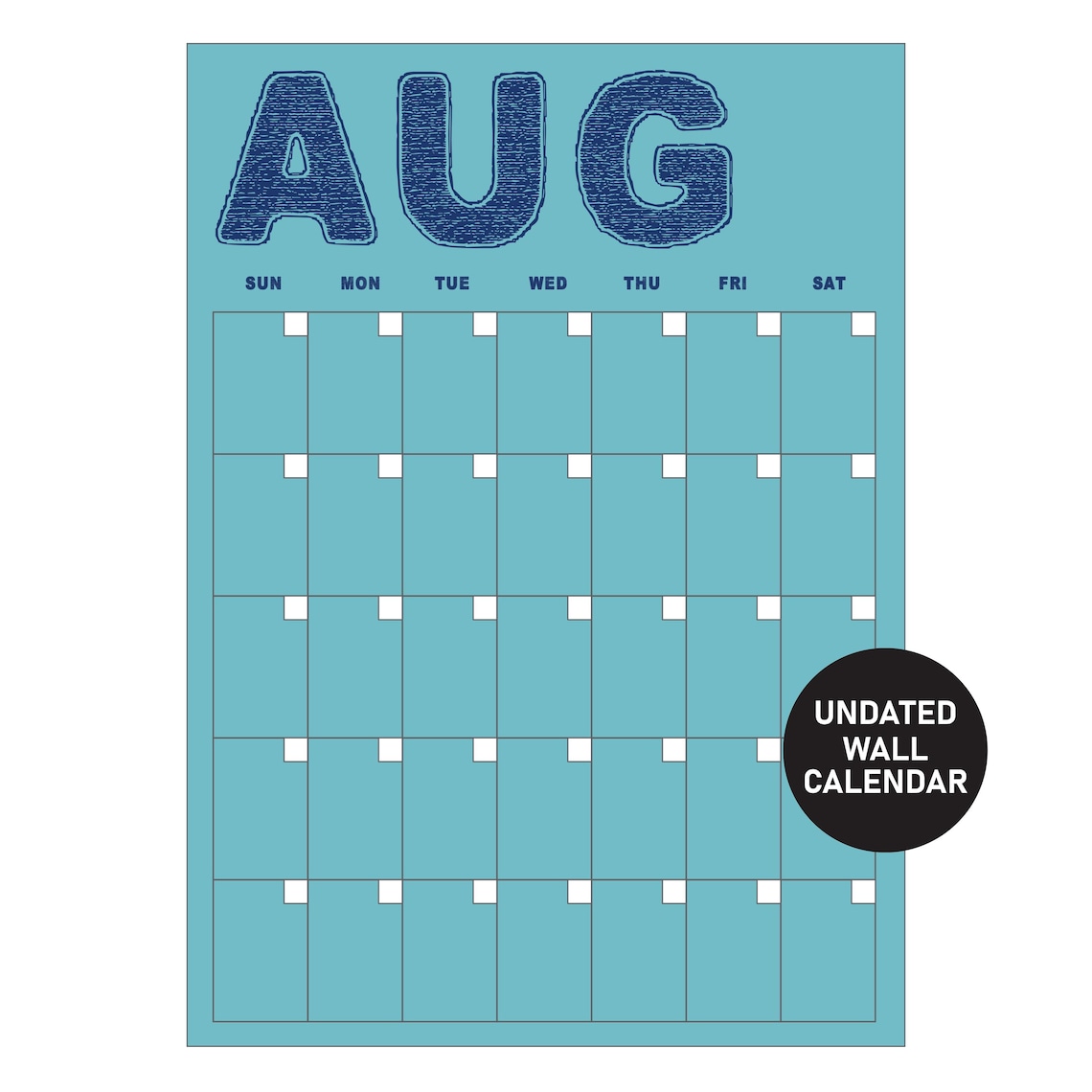 Large Monthly Wall Calendar Printable Bright, Undated Wall Calendar ...