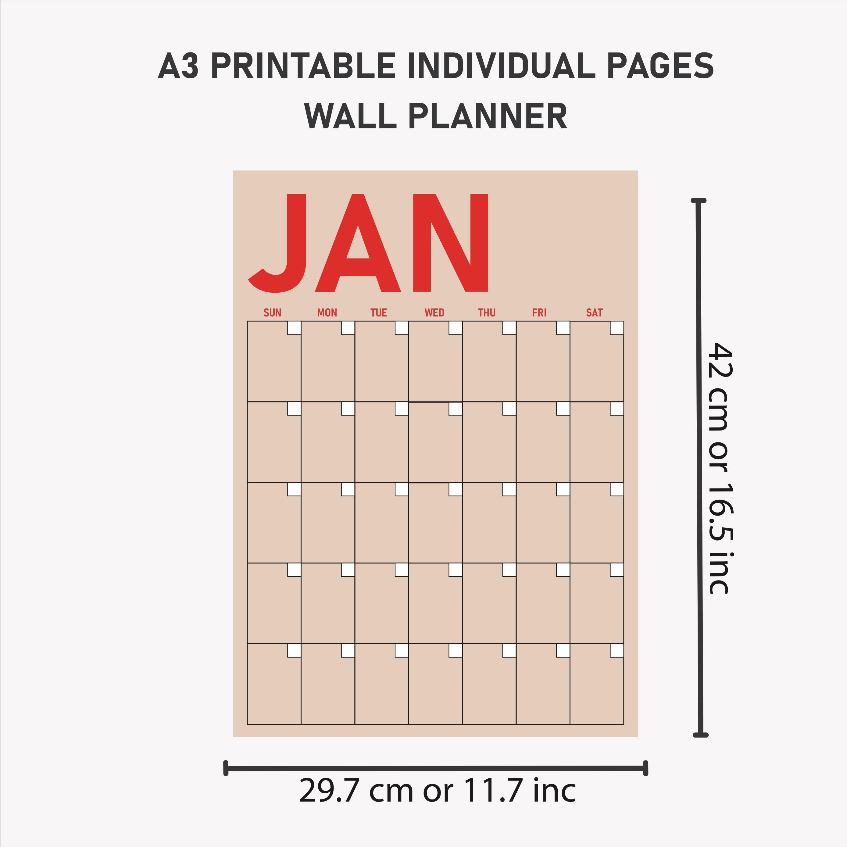 Large Monthly Wall Calendar Printable Bright, Undated Wall Calendar ...