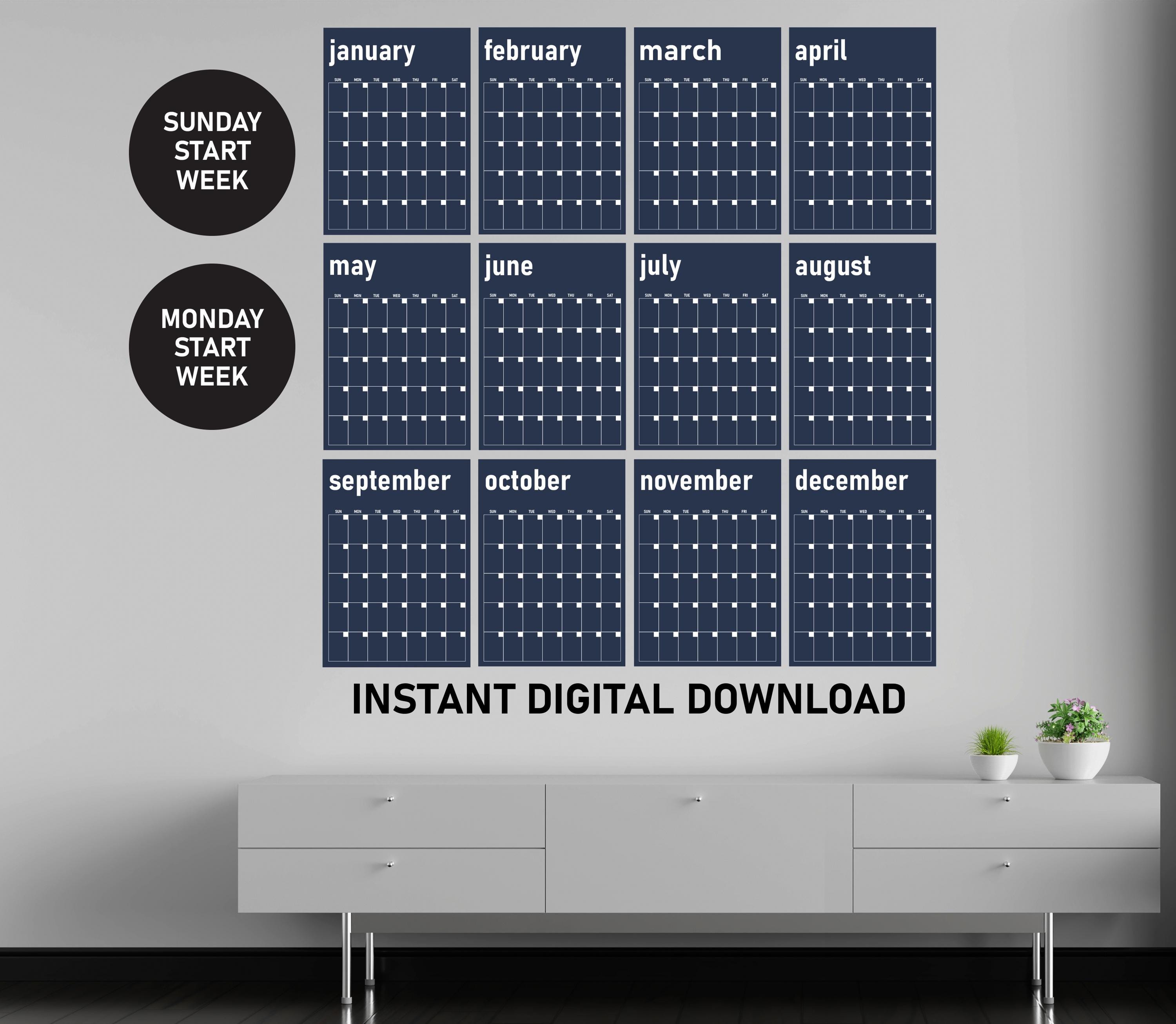 Large Monthly Wall Calendar A3 A4 PDF, Yearly Wall Calendar, Undated ...