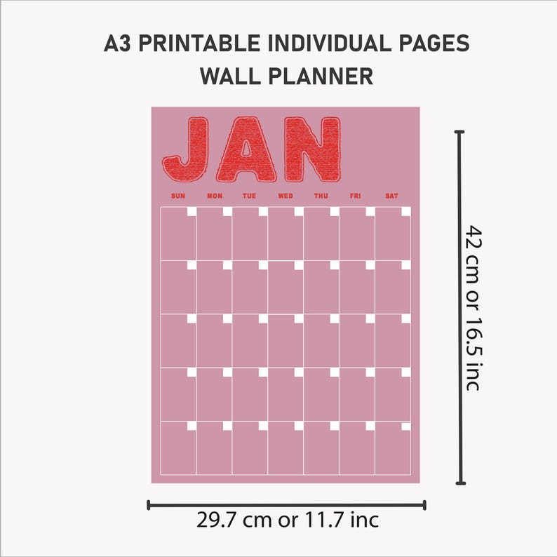 Large Monthly Wall Calendar Printable Bright, Undated Wall Calendar ...